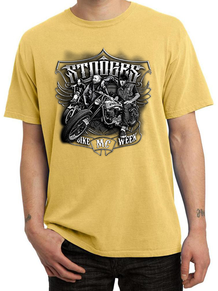 Three Stooges Shirt Bike Week Mens Pigment Dyed Tee T-Shirt - Stooges ...