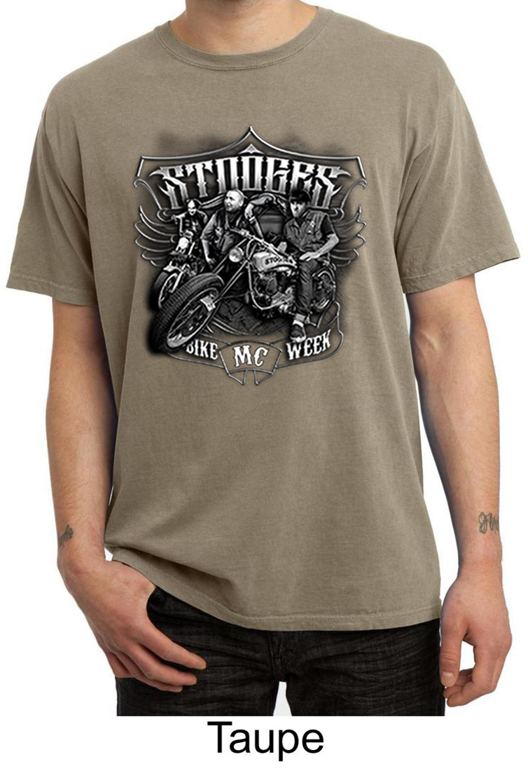 Three Stooges Shirt Bike Week Mens Pigment Dyed Tee T-Shirt - Stooges ...