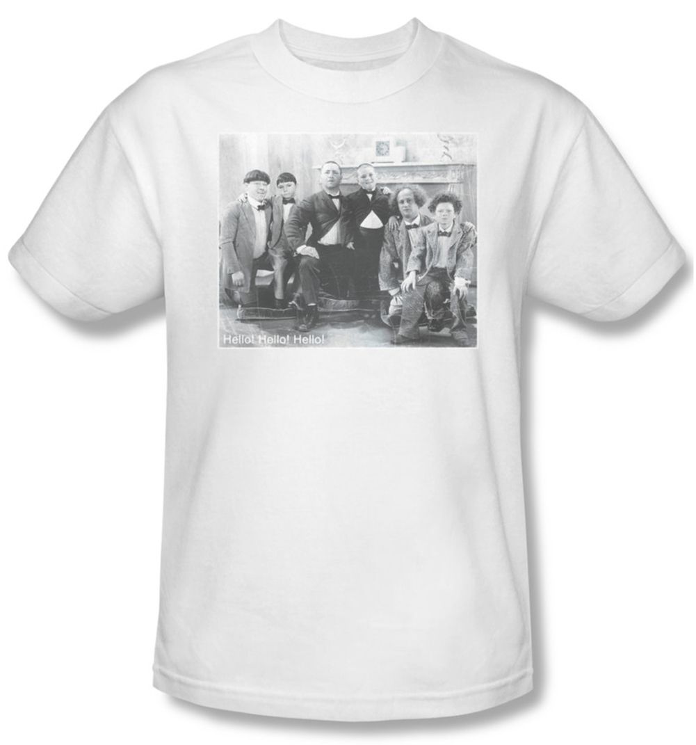 Three Stooges Shirt Hello Adult White Tee T-Shirt - Three Stooges Hello ...