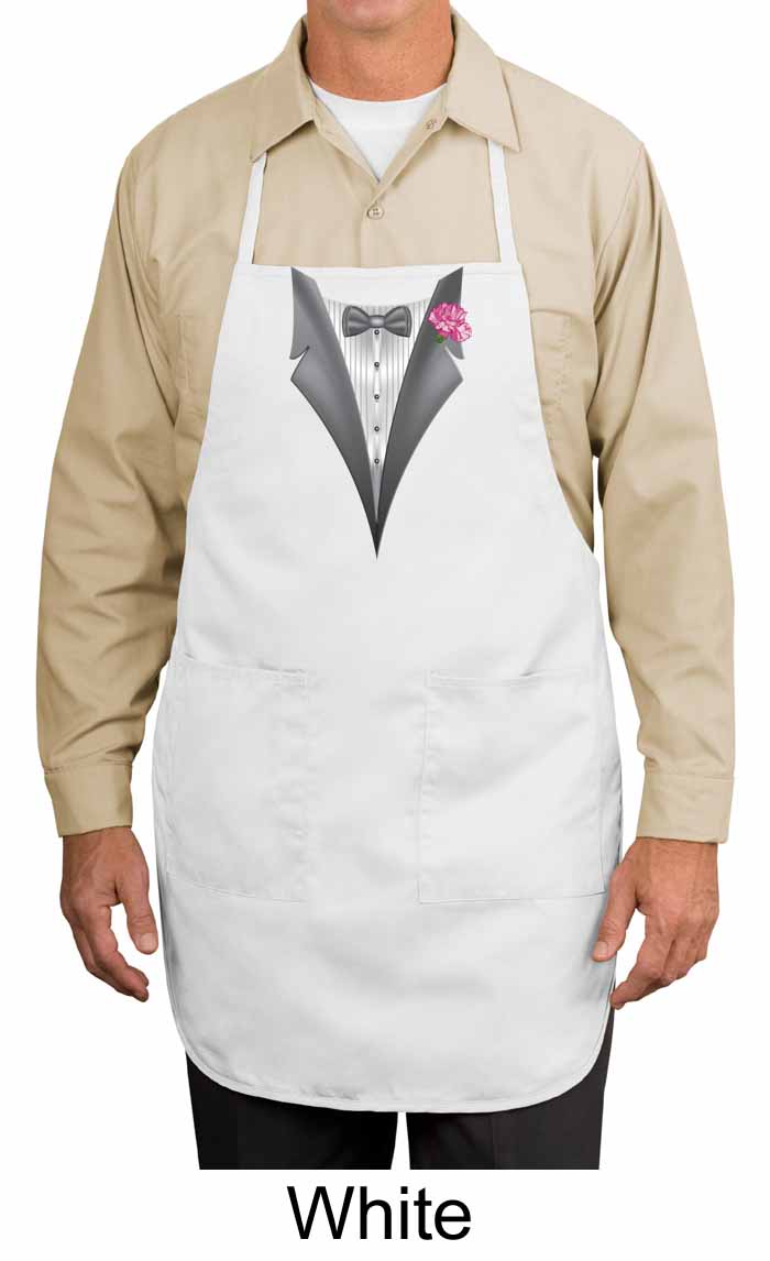 Tuxedo Apron With Pink Flower Funny Adult Full Length Apron - Tuxedo T ...