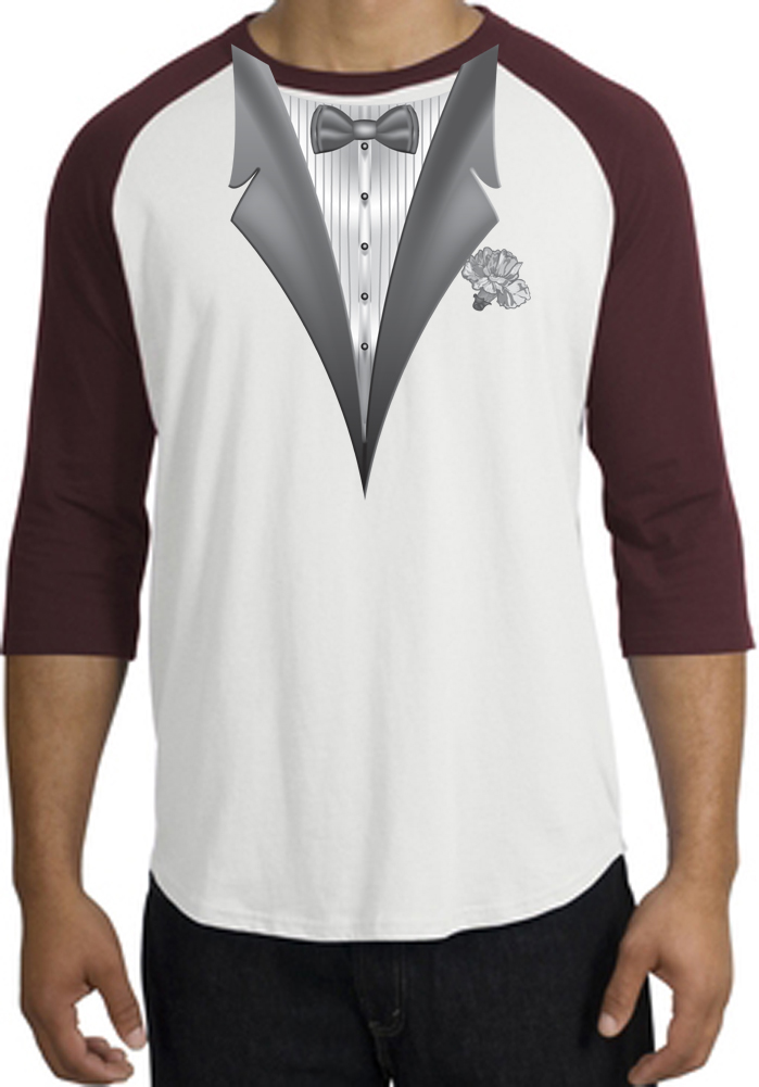 Tuxedo T-Shirt Raglan With White Flower - White/Maroon - Tuxedo T ...