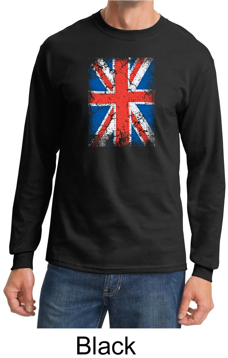 Union Jack Shirt British UK Flag Big Print Adult Long Sleeve Shirt ...