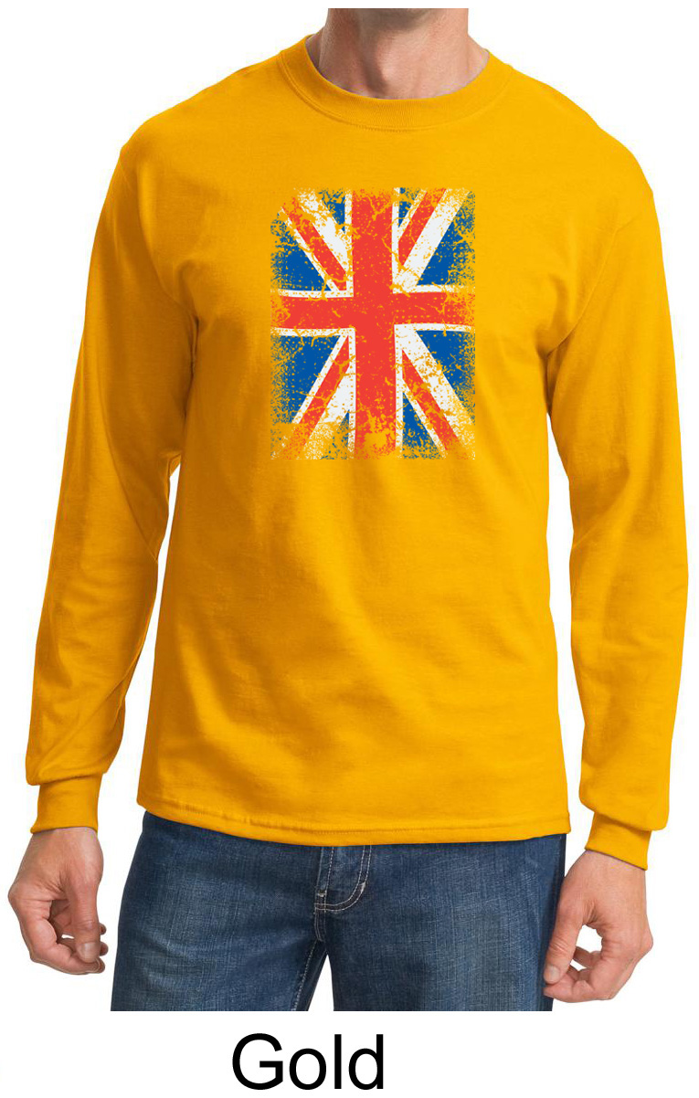 Union Jack Shirt British UK Flag Big Print Adult Long Sleeve Shirt ...