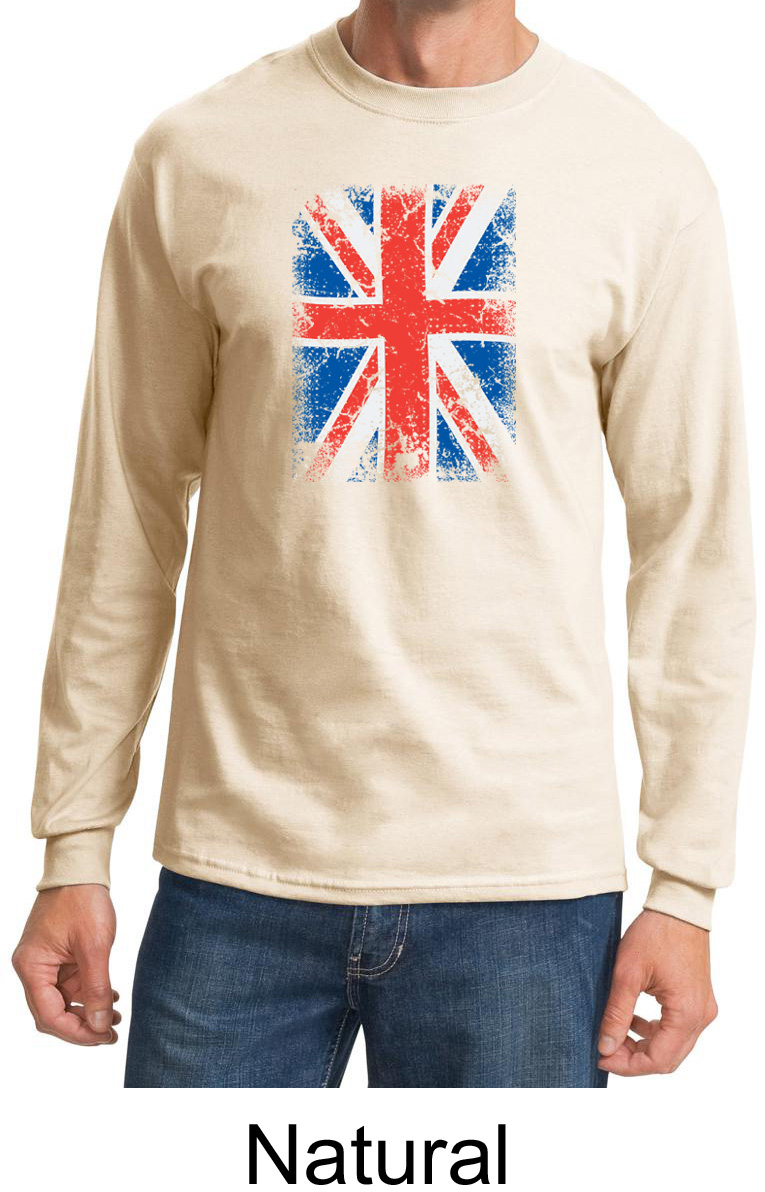 Union Jack Shirt British UK Flag Big Print Adult Long Sleeve Shirt ...