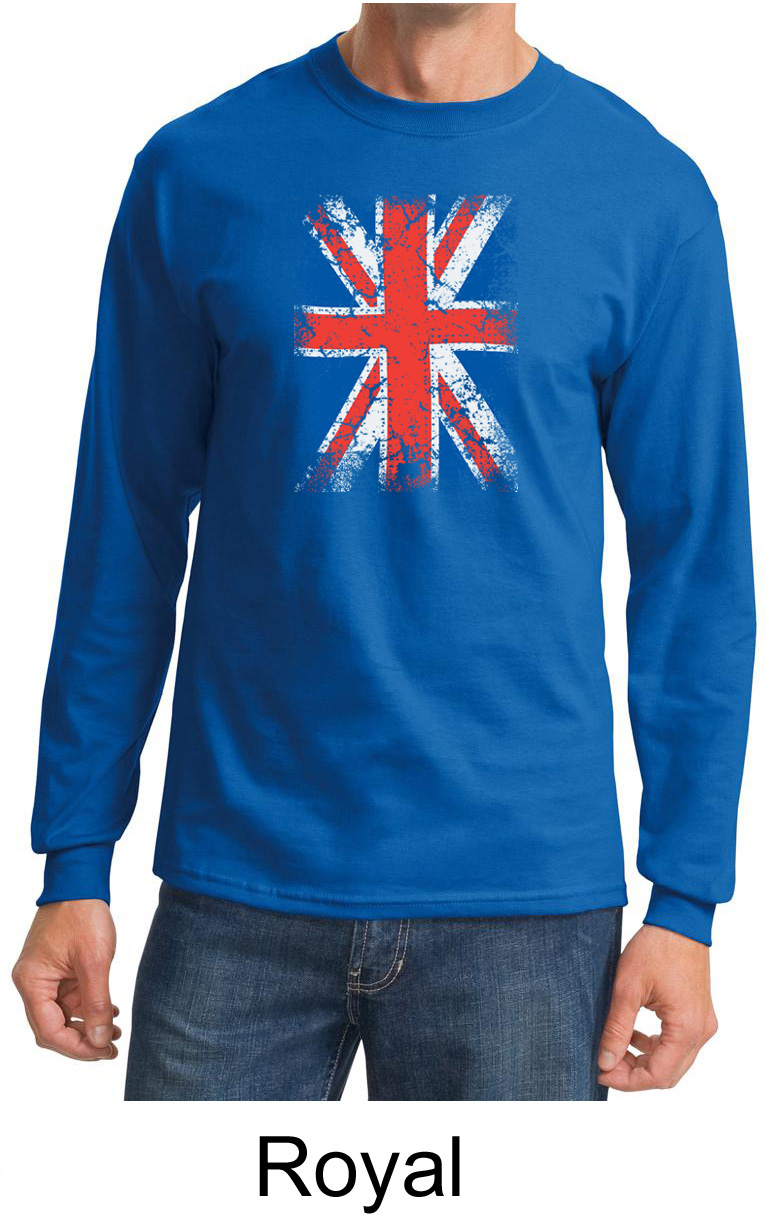 Union Jack Shirt British UK Flag Big Print Adult Long Sleeve Shirt ...