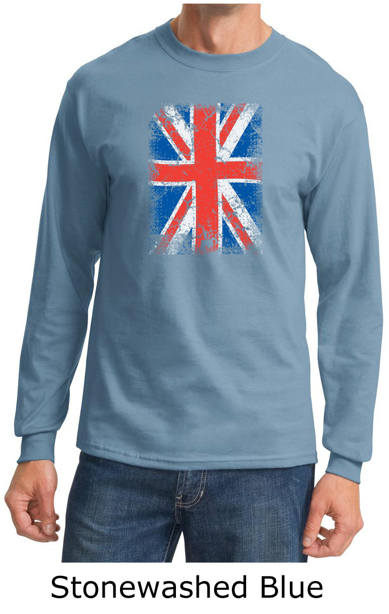 Union Jack Shirt British UK Flag Big Print Adult Long Sleeve Shirt ...