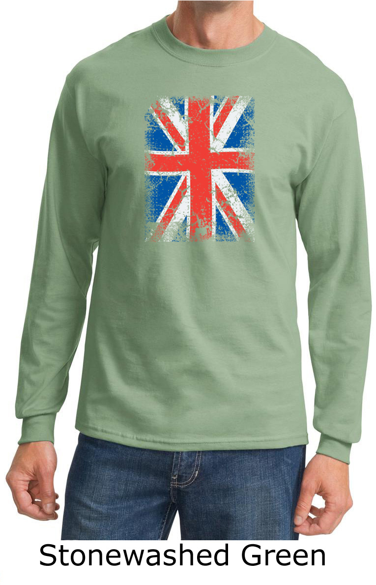 Union Jack Shirt British UK Flag Big Print Adult Long Sleeve Shirt ...