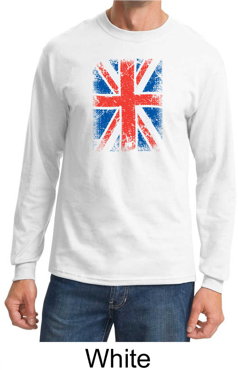 Union Jack Shirt British UK Flag Big Print Adult Long Sleeve Shirt ...