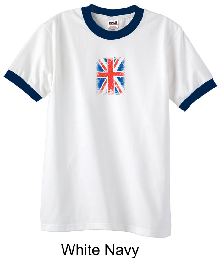 Union Jack Shirt British UK Flag Small Print Adult Ringer Shirt ...