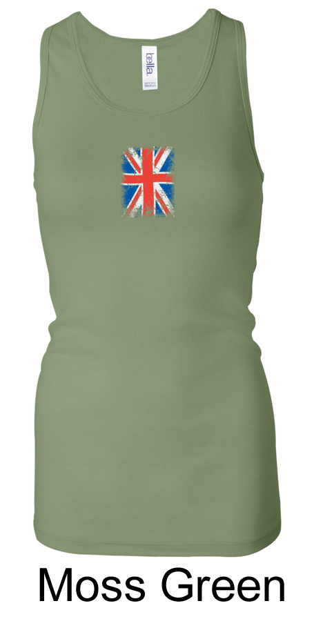 Union Jack Tank Small Print Ladies Longer Length Racerback Tanktop ...