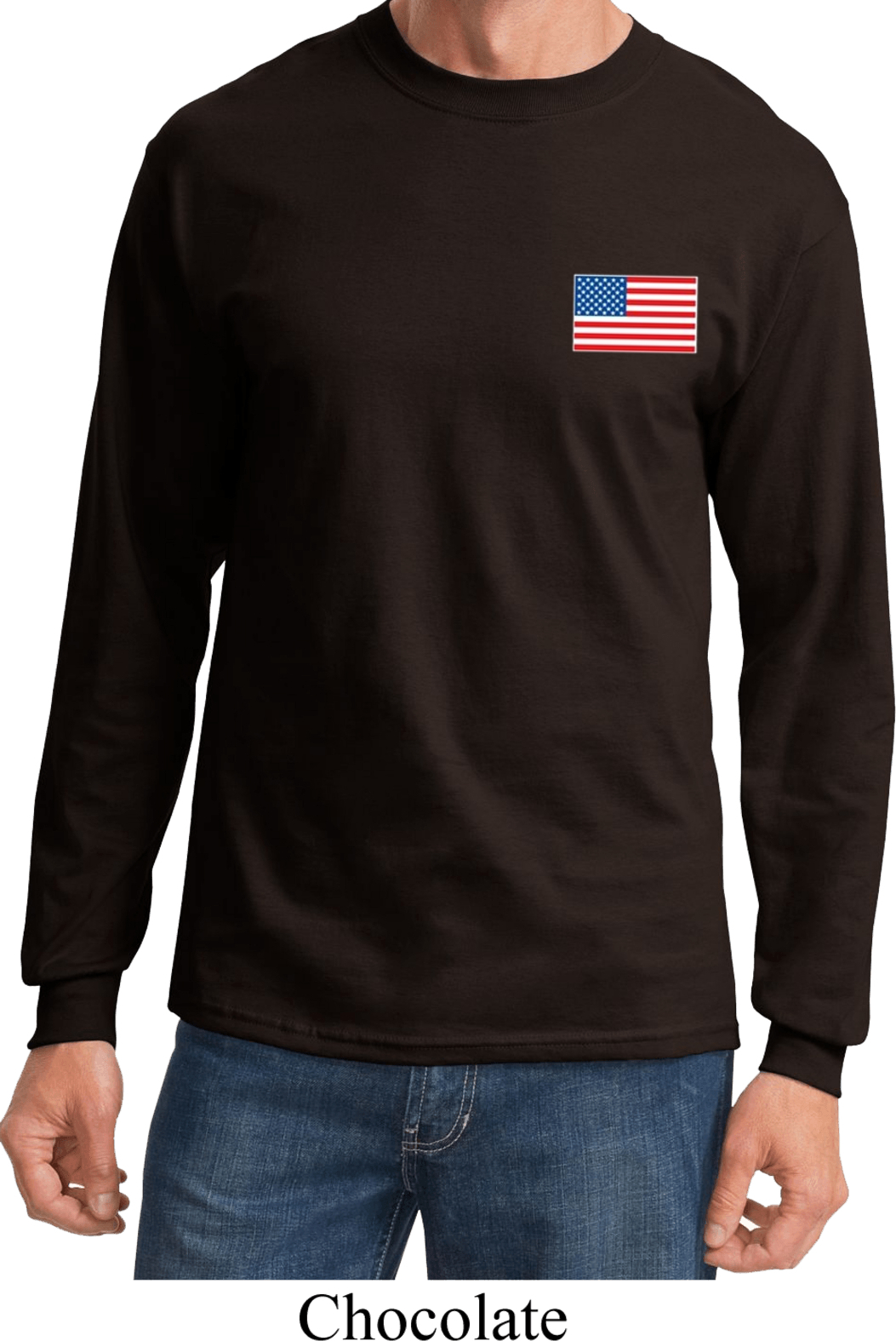 US Flag Pocket Print Long Sleeve Shirt - US Flag Mens Shirts