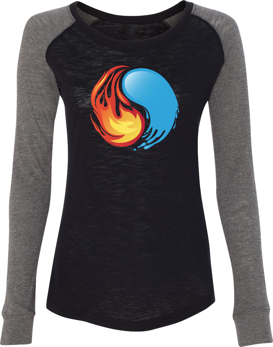 Yin Yang Fire and Water Ladies Long Sleeve Preppy Patch Yoga Shirt ...