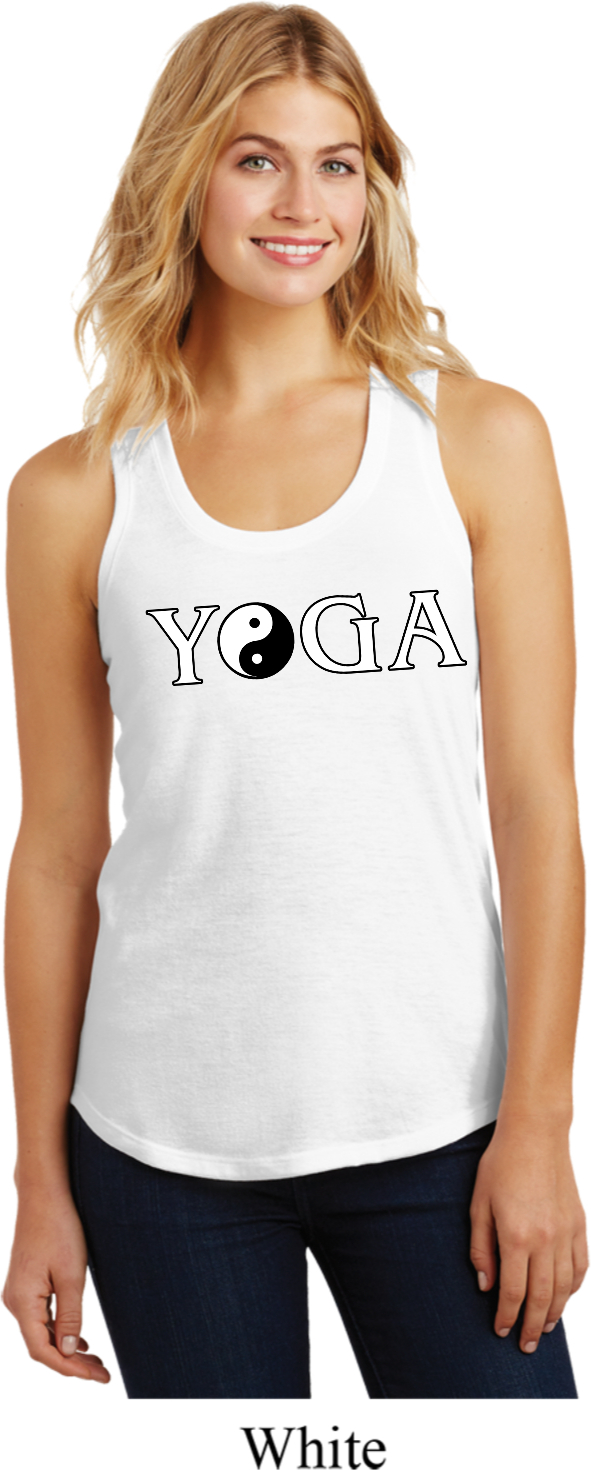 Yin Yang Yoga Text Ladies Racerback Tank Top - Yin Yang Yoga Text ...