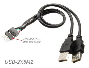 10-in 9-Pin (2x5) IDC Header Male to Dual Type-A Male USB 2.0 ...