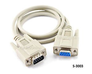 3ft DB9 Serial M to F 9-Wire Straight Thru Extension Cable