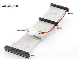 12" 40-Pin IDE Female to 2/44-Pin Female Adapter w/ Molex Power Cable