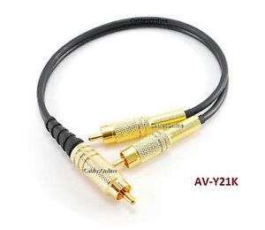 1ft Single RCA Male to 2-RCA Male Gold-Plated Splitter Cable