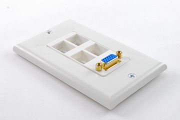 4-Port Keystone Holes w/ Built in VGA Coupler, Wall-Plate - White