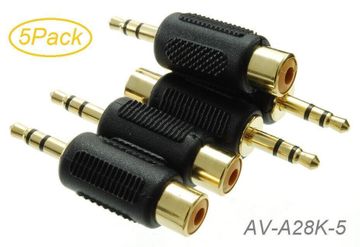 5-pack 3.5mm Stereo TRS Male Plug to RCA Female Jack Audio Adapter