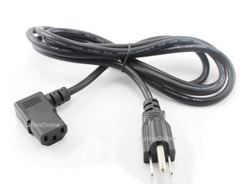 6ft Right-Angle AC Power Cord Cable with 3-Conductor PC Power Connector