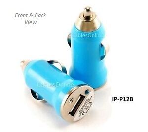Blue USB Mini Car Charger 1000mA Travel Adapter