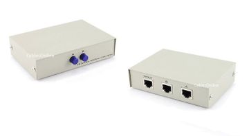 Compact 2-Way RJ45 Ethernet Network Push Button Metal Mini Switch Box