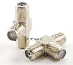 F-Type Connector 3-Way Female/Jack to 2-Female/Jacks T-Splitter