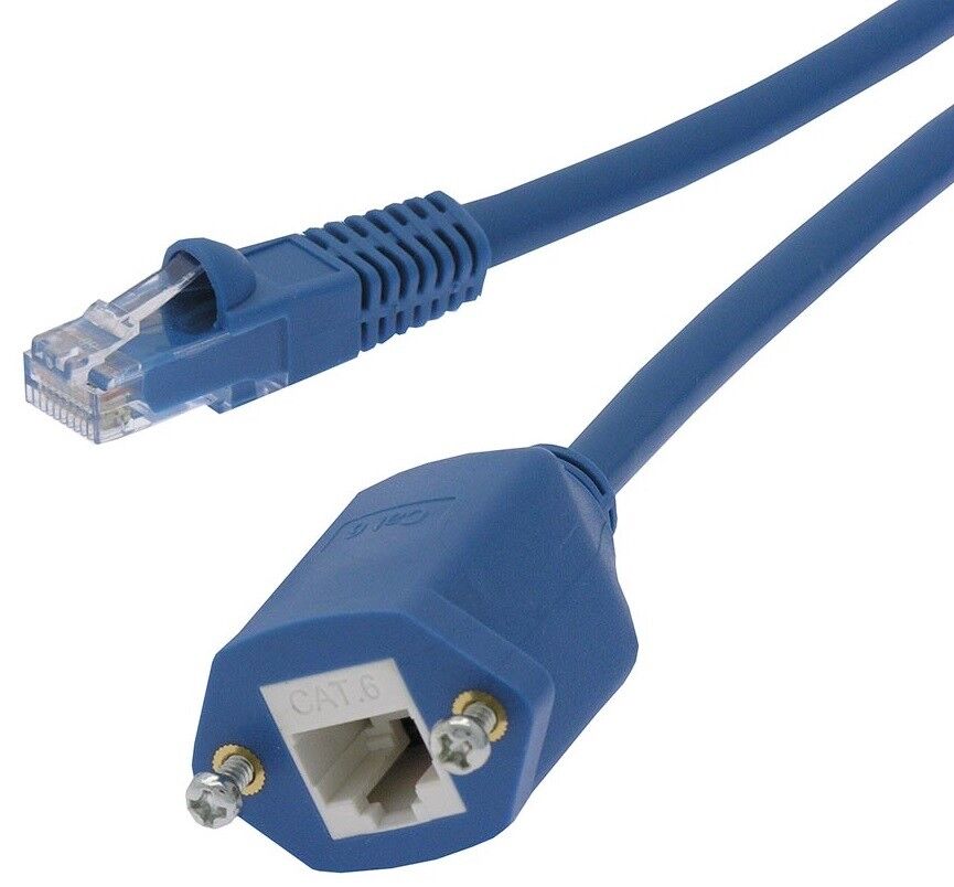 Cat6 RJ45 M/F Ethernet Network Screw Panel Mount Blue Extension Cable