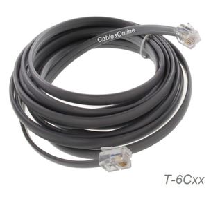 10ft RJ12 6P6C Flat Modular 26AWG Telephone Straight-Wired Cable, Gray