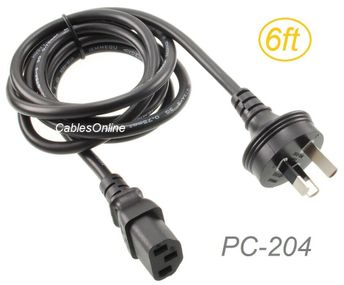 6ft Australia Type IEC 60320 to C13 Computer/ Peripheral Power Cord Cable
