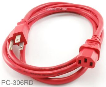 6ft 3-Conductor AC Power Cable, 18AWG, NEMA 5-15P to IEC C13, Red
