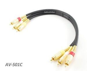 1ft Premium Grade 3-RCA Male to 3-RCA Male 24k Gold-Plated Audio/Video ...