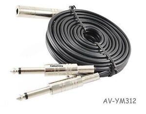 12ft 1/4" Mono Female to Dual 1/4" Mono Male Guitar Cable Splitter