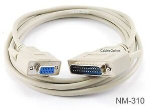 10ft DB9 Female to DB25 Male Serial Null Modem Cable