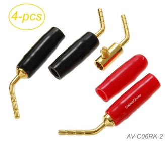 2-Pair Angled Screw-Type 2mm Speaker Wire Terminal Pin w/Rubber Boots