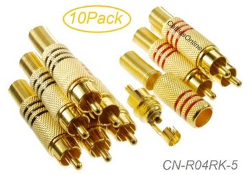10-Pack RCA Solder Type Gold Plated Connector w/Spring Strain Relief