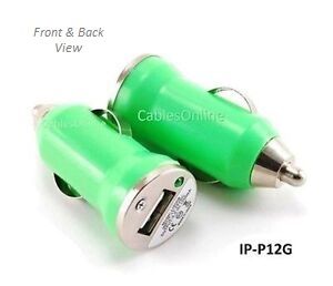 Green USB Mini Car Charger 1000mA Travel Adapter