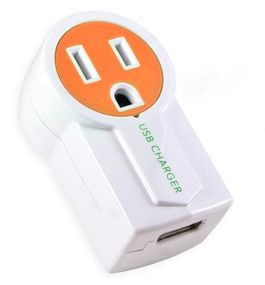 Rotatable AC Power Electric Outlet with Extra USB Charge Port, Orange