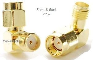 RP-SMA Male to SMA Female Right Angle 90-Degree Gold Plated Adapter