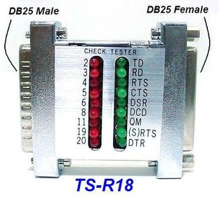RS232 DB25 M/F 18 LED Multi-Line Tester