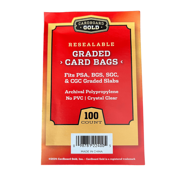Cardboard Gold Graded Card Bags fit all major graded cards