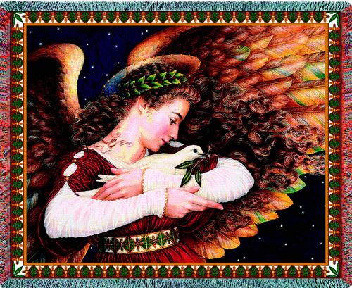 Angel & Dove Tapestry Throw - Angel Picture, 70" X 53"