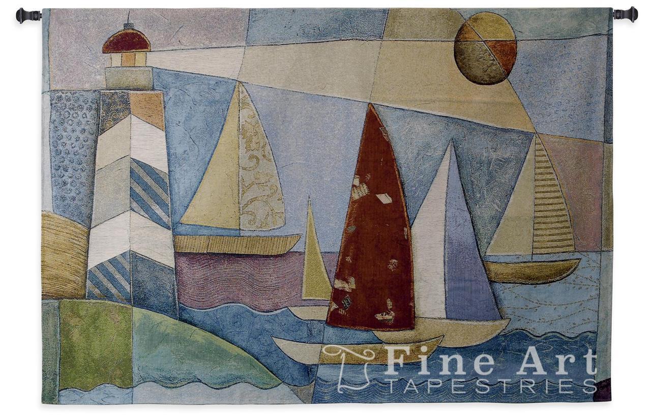 Bay Regatta Tapestry Wall Hanging - Abstract Geometric Design, H36" x W53"