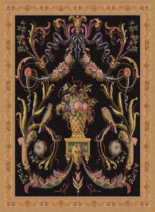 Birds Black Flanders Belgian Tapestry, H33" x W24"