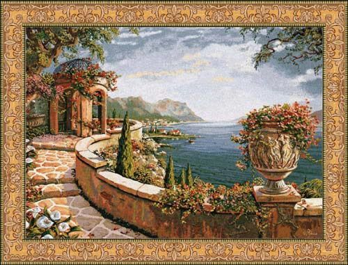 Capri Terrace Tapestry Mediterranean Seascape Scene, H36" x W48"