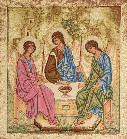 Holy Trinity Icon Tapestry Wall Hanging, H17" x W21"