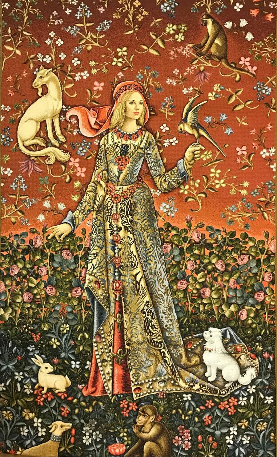 Lady with a Bird Dame a l'Oiseau Medieval Mille Fleurs Style Tapestry ...