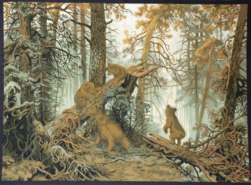 Morning in Pinewood / Pine Forest Traditional Art Tapestry, H52" x W69"