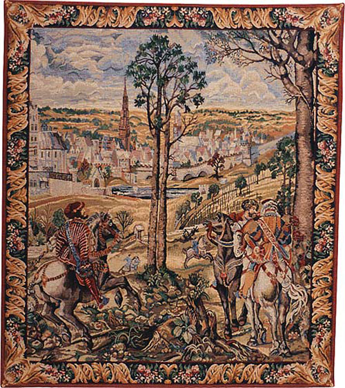 Old Brussels Vertical Flanders Tapestry Wall Hanging, H46" x W40"
