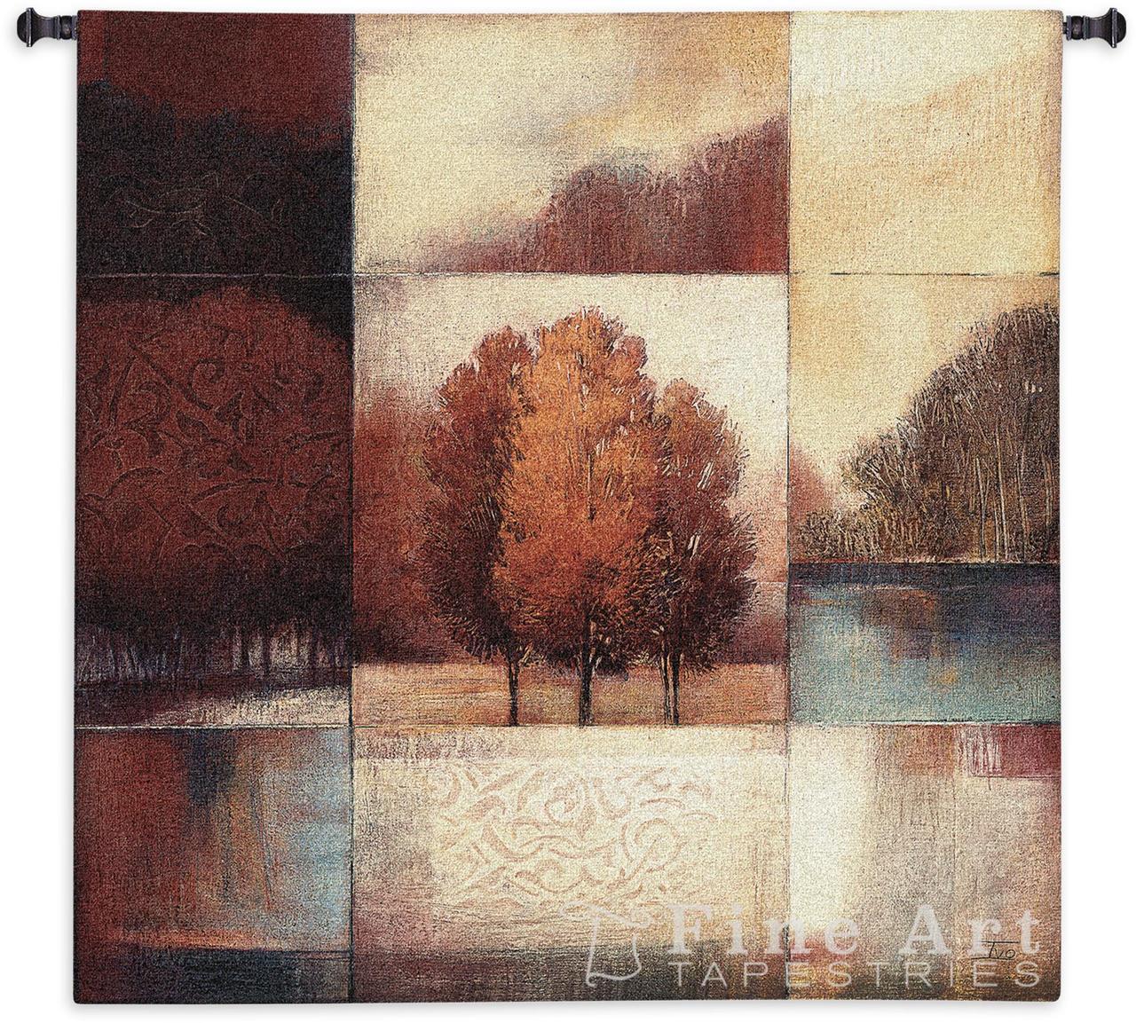 Persimmon Forest Landscape Wall Tapestry - Abstract Collage With Trees ...